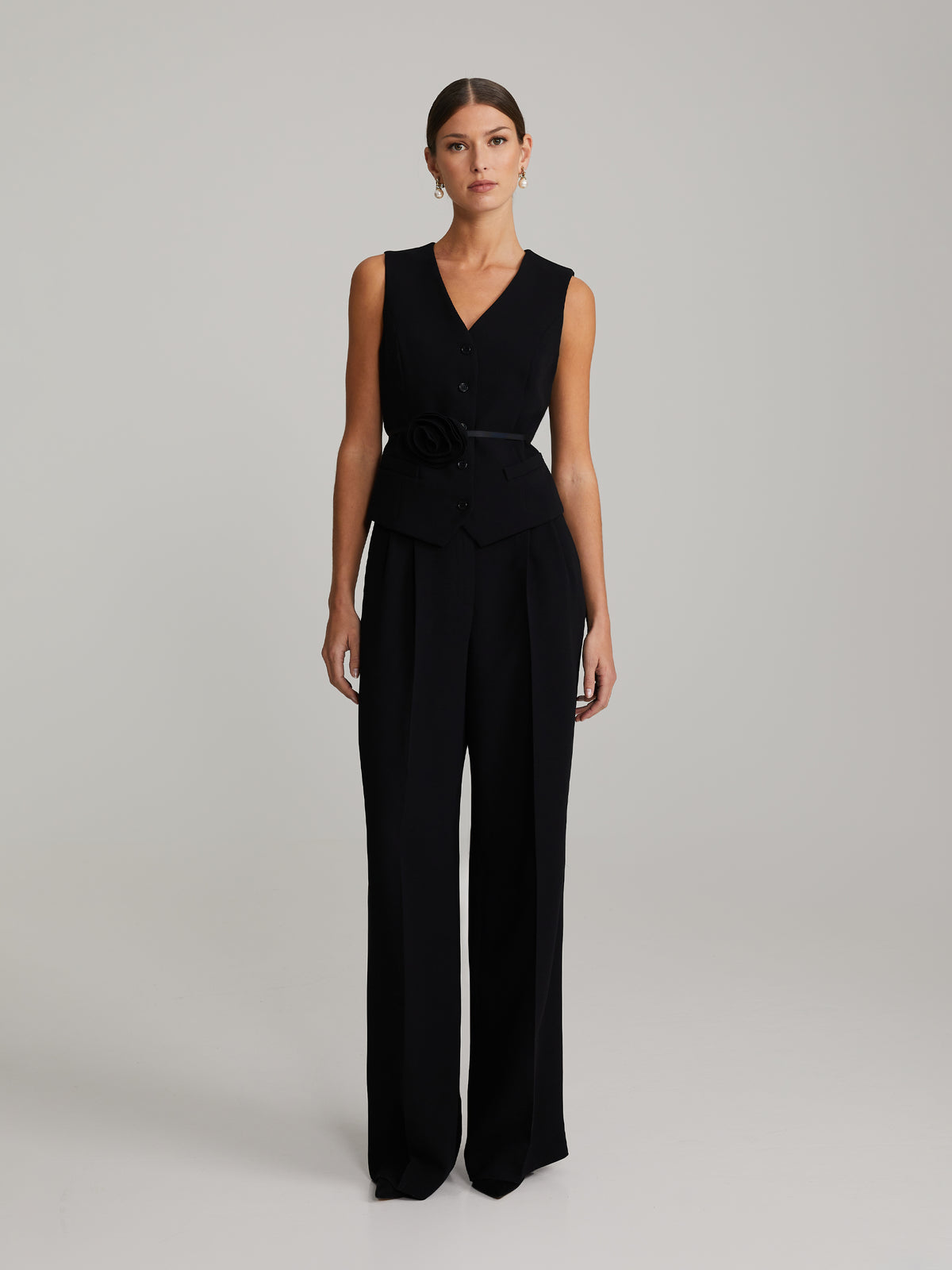 Gytta Black Wide Leg Pleated Trousers - Andiata – Andiata