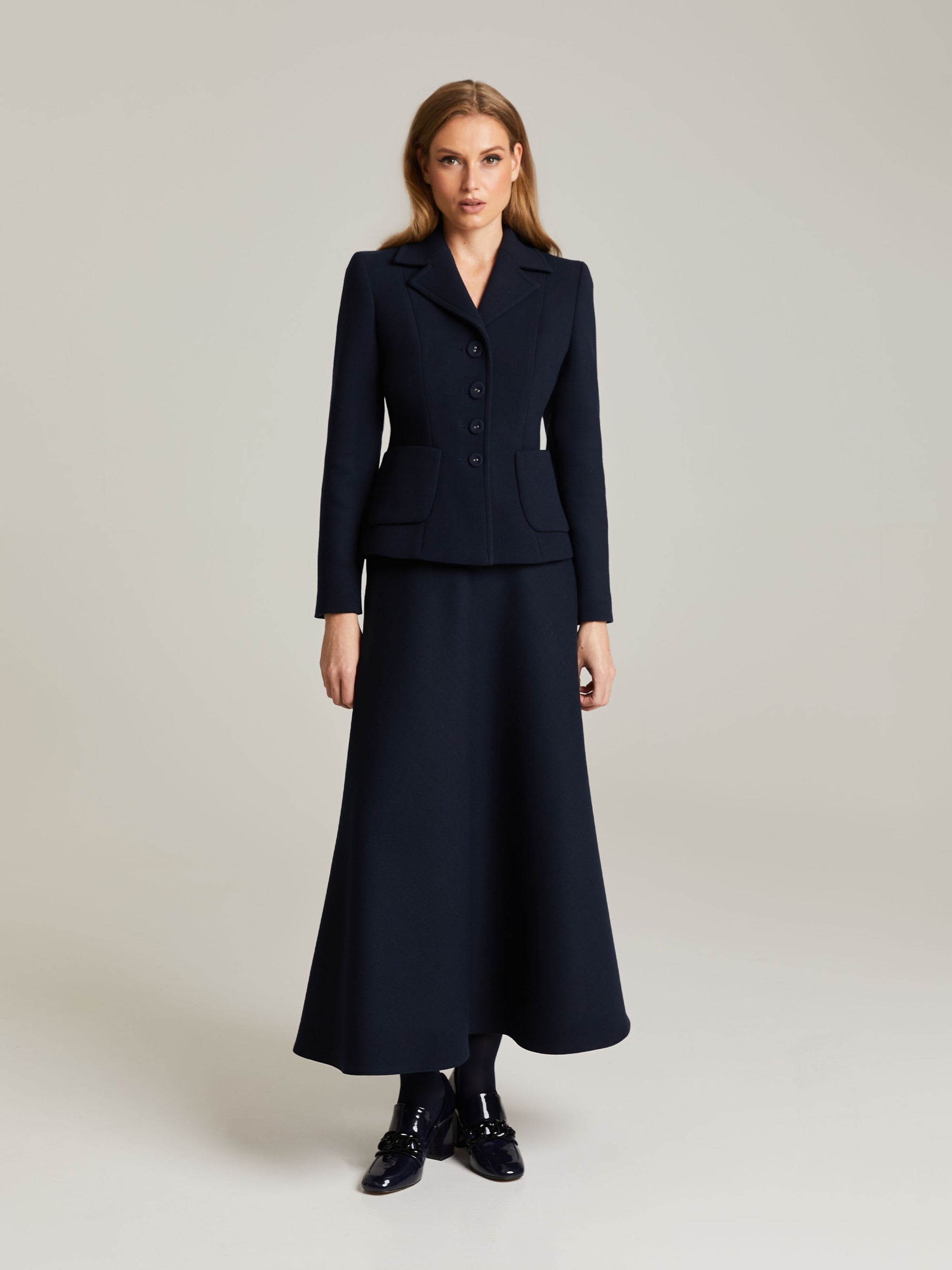 Madie Dark Blue Single-Breasted Blazer - Andiata – Andiata