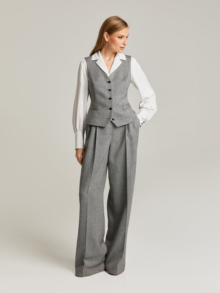Maria Grey Herringbone Wool Vest -Andiata – Andiata