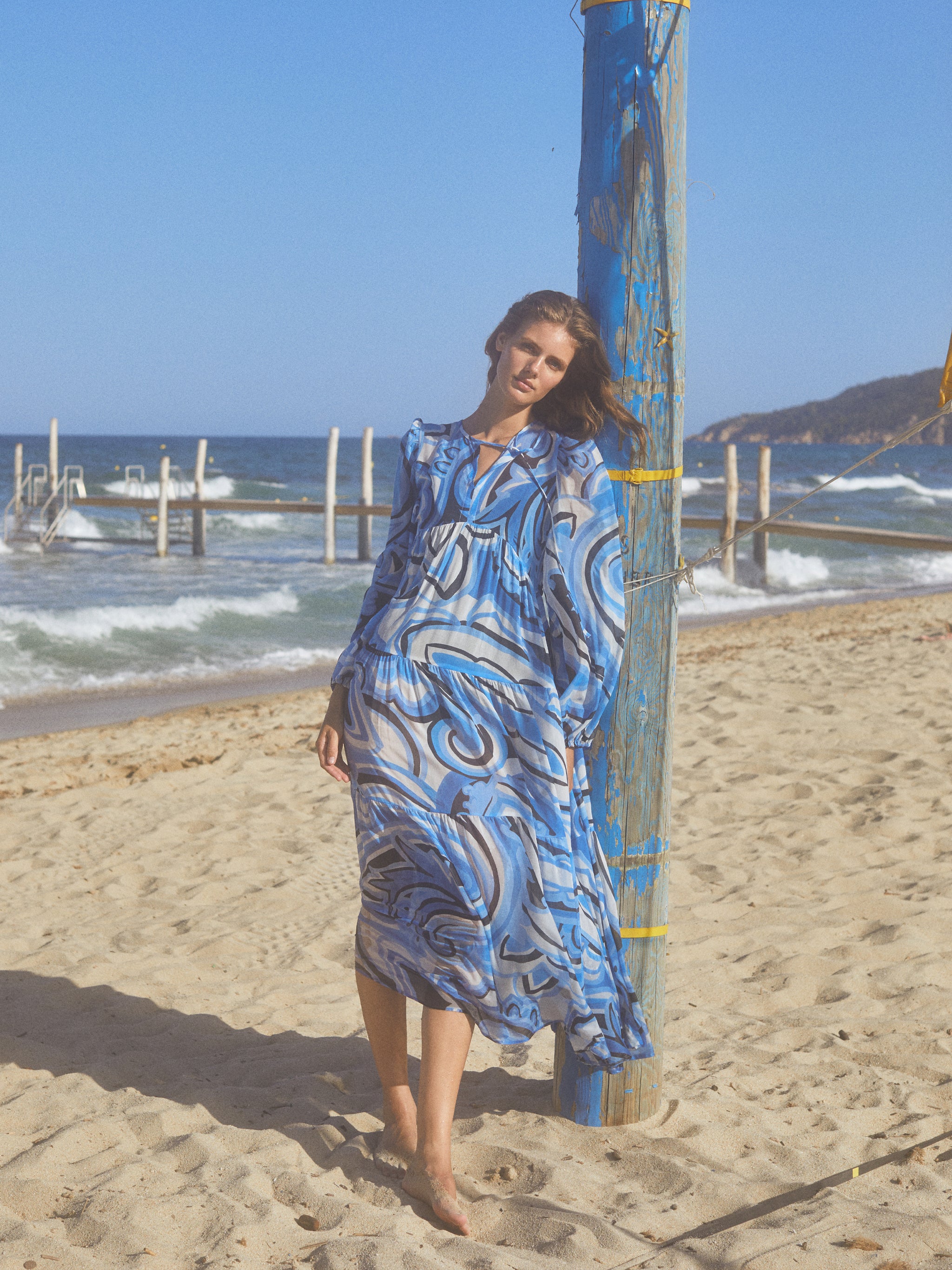 Helene Wild Blue Print Dress - Andiata – Andiata